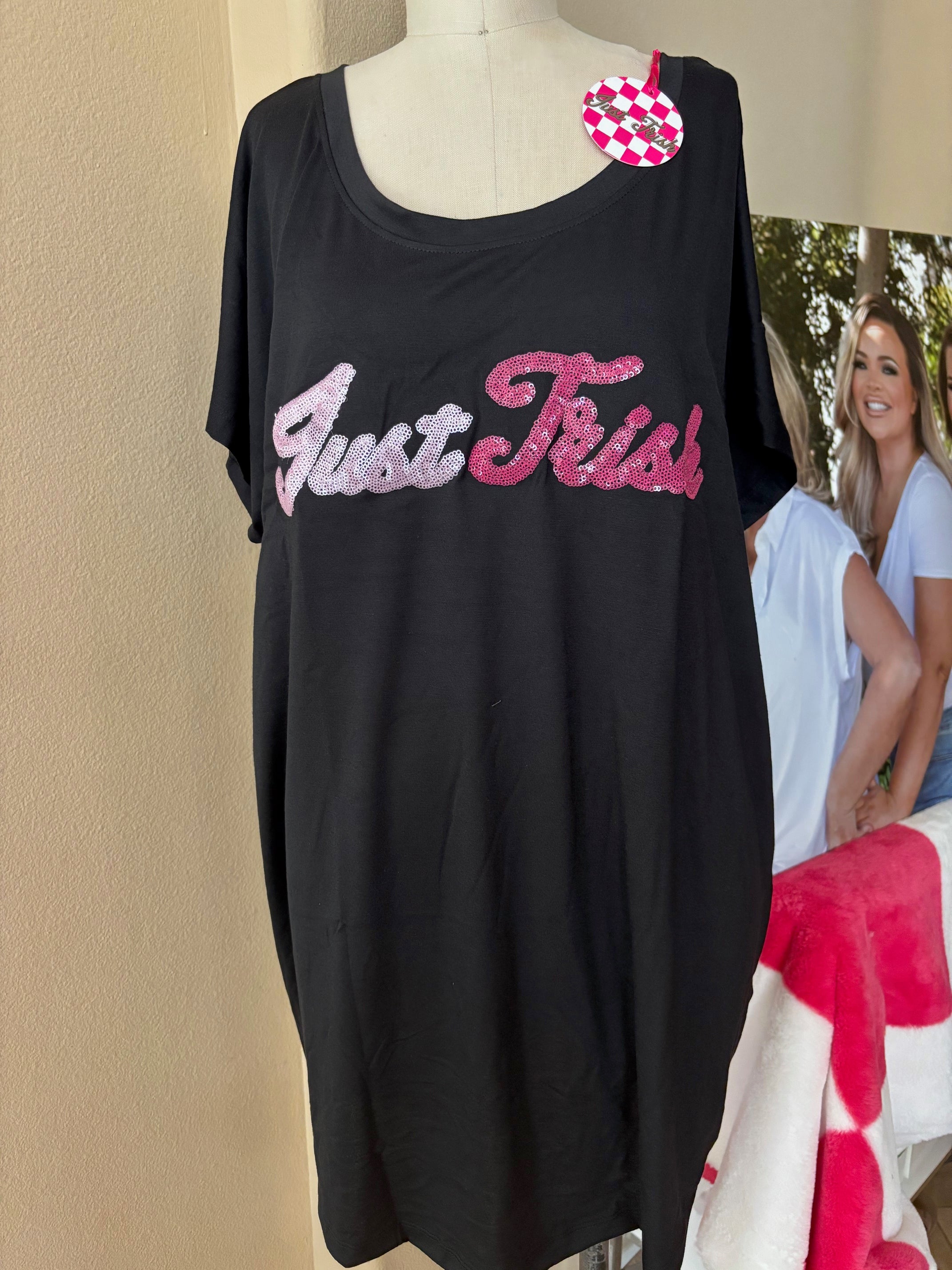 Just Trish Black Sequin Sleep Shirt